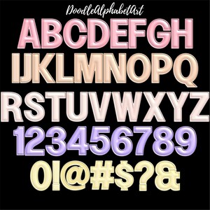Girly Pastel Colors Inflated Alphabets PNG Bundle, 5 Alpha Sets, Doodle ...