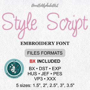 Style Script Chain Stitch Embroidery Font, 5 Sizes 7 Formats + BX ...