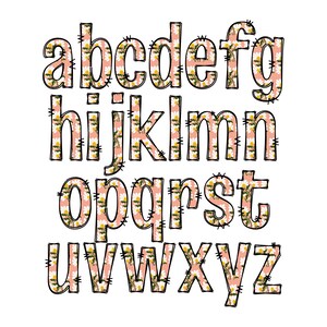 Daisy Flower Doodle Alphabet PNG in Vivid Tangerine Color - Etsy