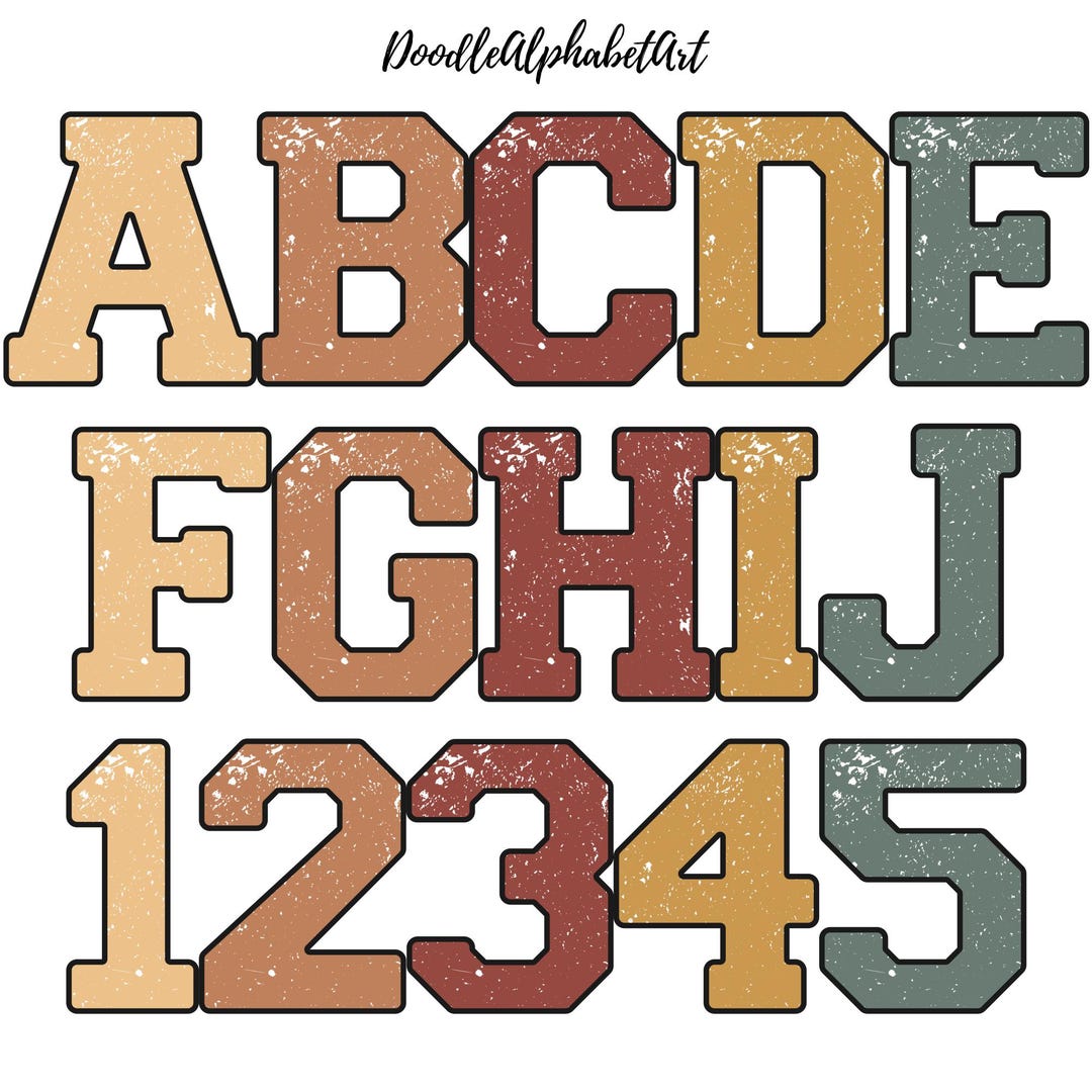Boho Distressed Alphabet PNG Bundle: Retro Varsity Letters (digital ...