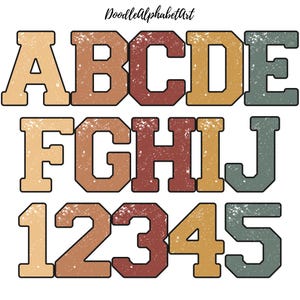 Boho Distressed Grunge Letters PNG, Boho Color Retro Varsity Alphabet ...