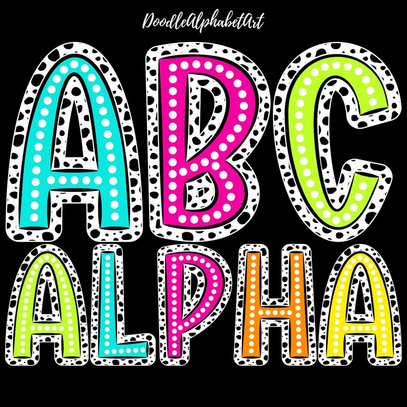 Dalmatian Alphabet PNG Bundle: Bright Dots Clipart (digital Download ...