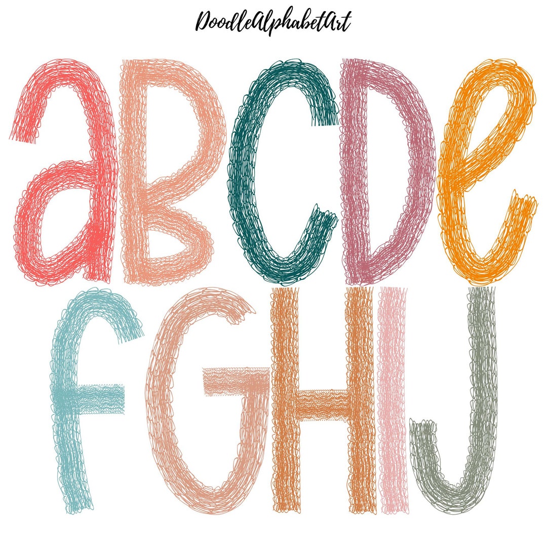 Boho Earthy Colors Scribble Alphabet Bundle - Handwritten Font PNG, 10 ...