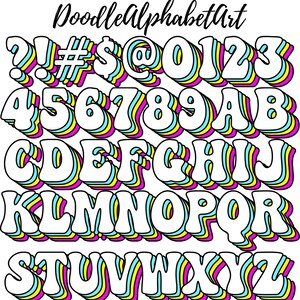 Retro Groovy Alphabet Bundle - 4 Alpha Sets, Hand Drawn Sublimation ...