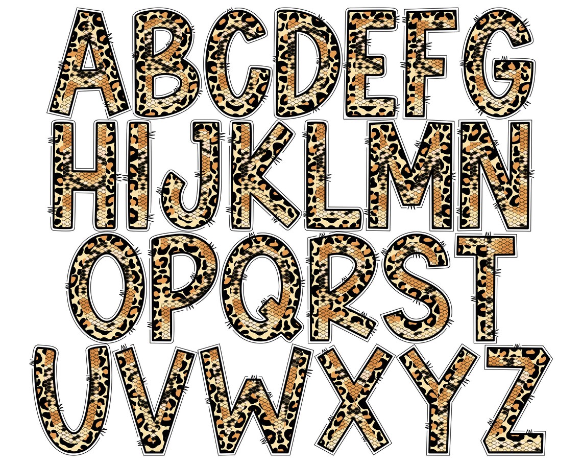 Half Leopard Digital Doodle Alphabet Letters PNG Mixed With - Etsy