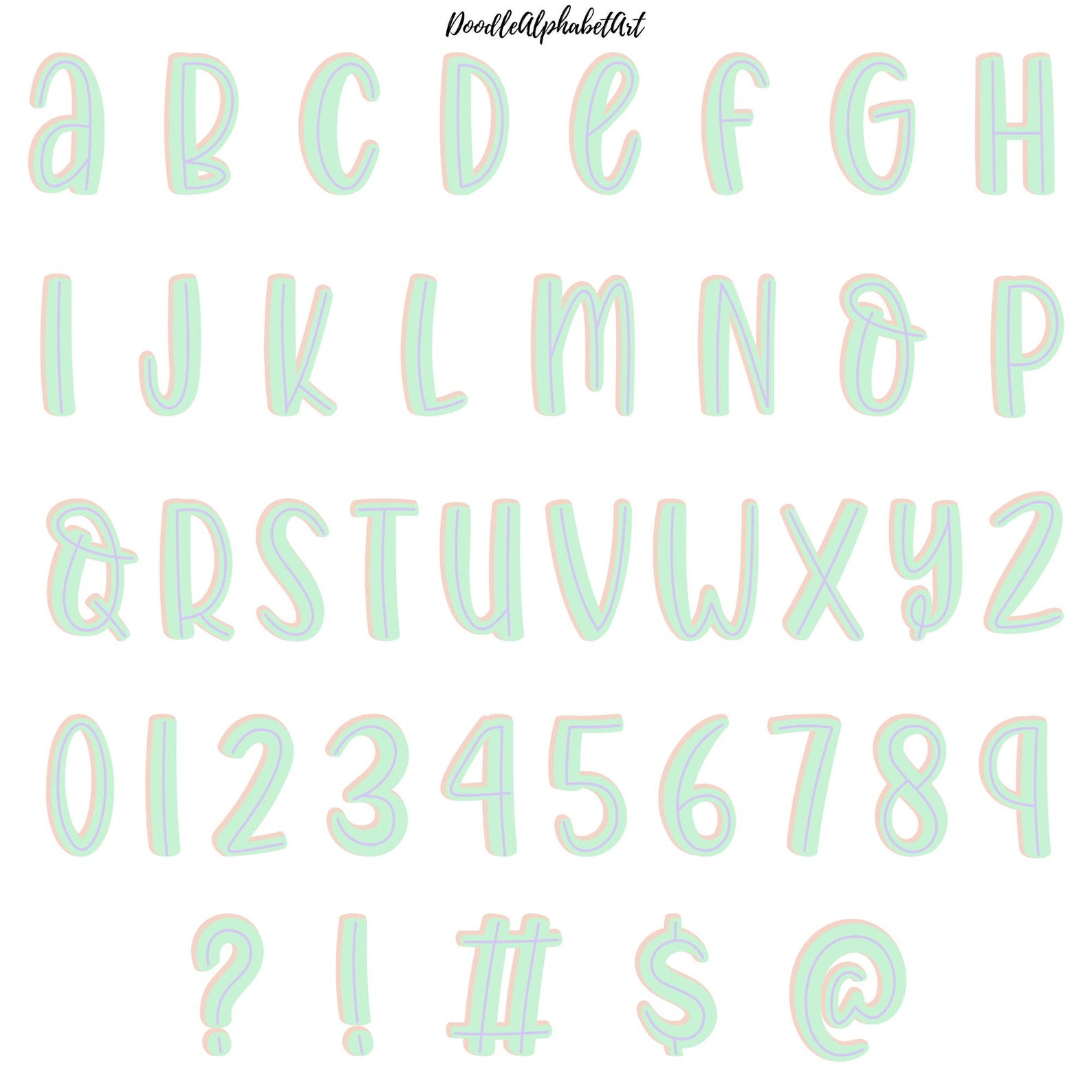 Pastel Doodle Alphabet PNG Bundle | 5 Centerline Alpha Sets for DIY ...