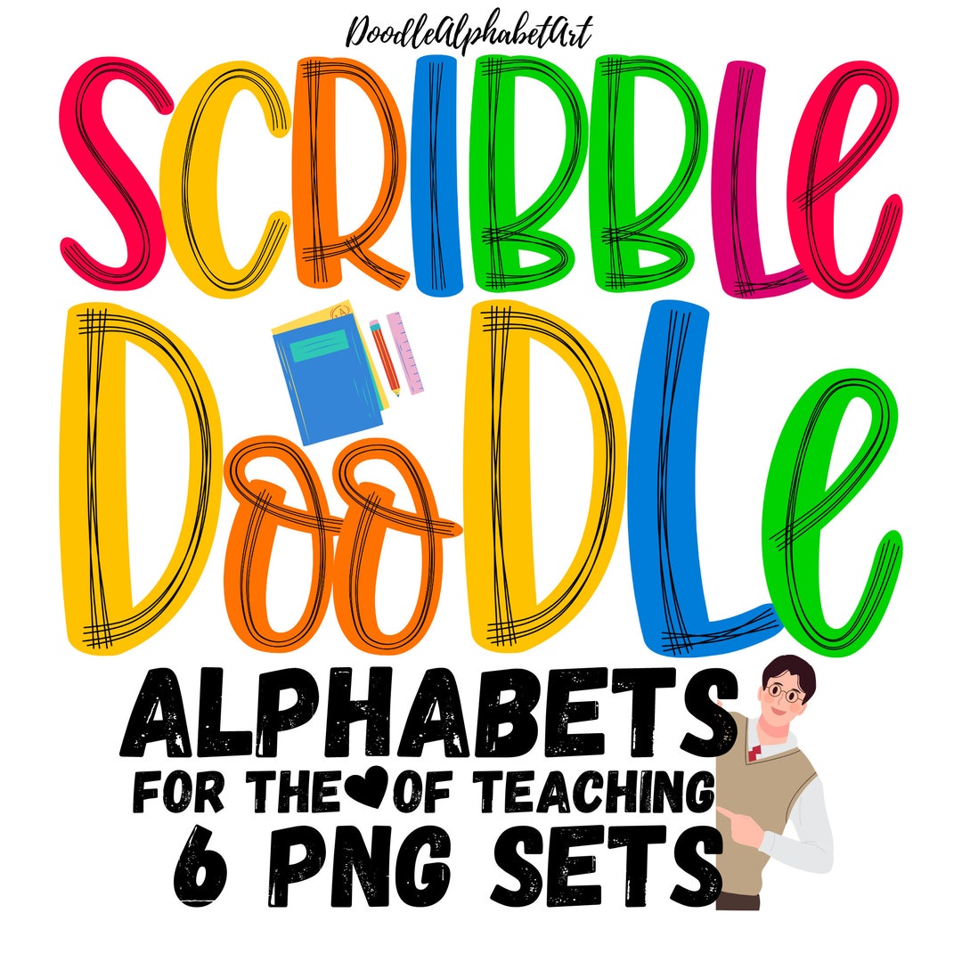 Scribble Doodle Alphabet PNG: Bright Boho Teacher Designs (digital ...