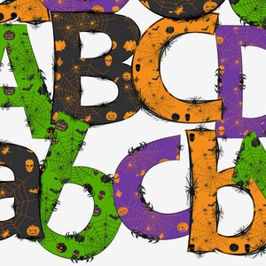 Halloween Multicolored Pack of Digital Alphabet Doodle PNG Letters ...