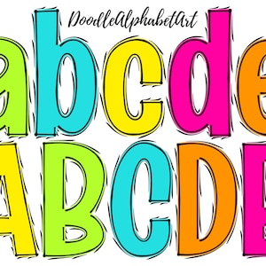 Doodle Alphabet PNG: Calligraphic Line Letters, Bright Colors (digital ...