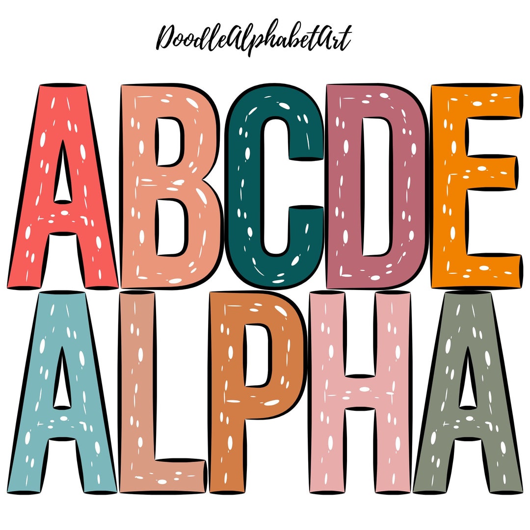 Boho Water Bubbles Splash Doodle Letters PNG Bundle, 10 Alpha Sets ...