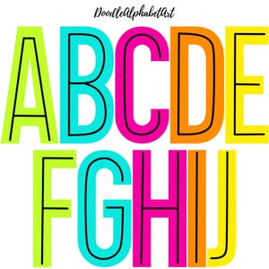 Vibrant Doodle Alphabet PNG Bundle: Bright Color Letters (digital ...