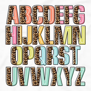 Leopard Split Alphabet Digital PNG Bundle, Boho Doodle Alphabet, Hand ...