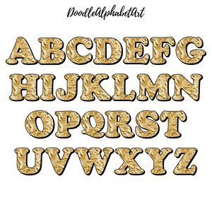 Gold-themed Doodle Alphabet PNG Bundle - 9 Sets With Gold Sparkle, Foil ...