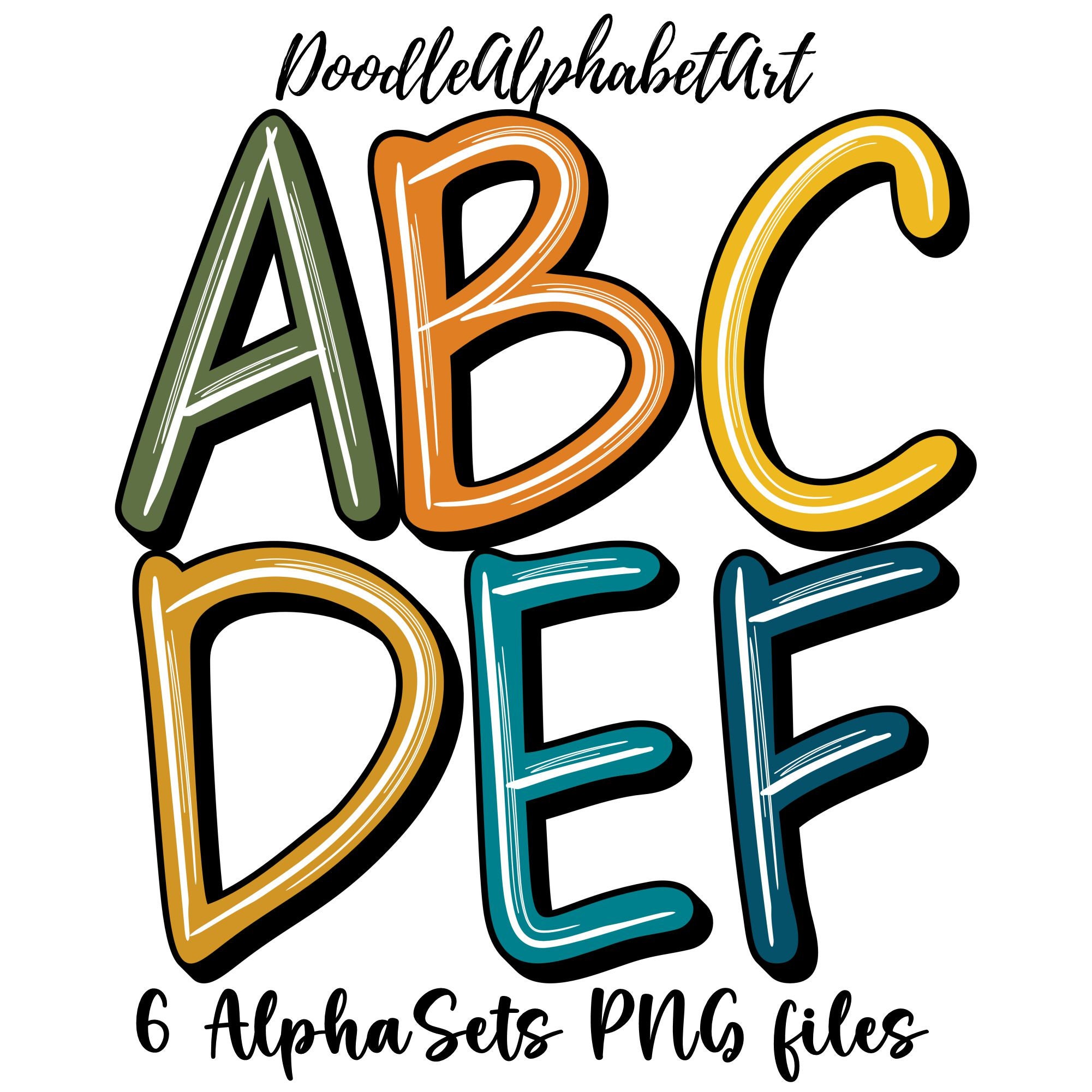 White Scribble Doodle Alphabet Letters PNG Block Shadow PNG - Etsy