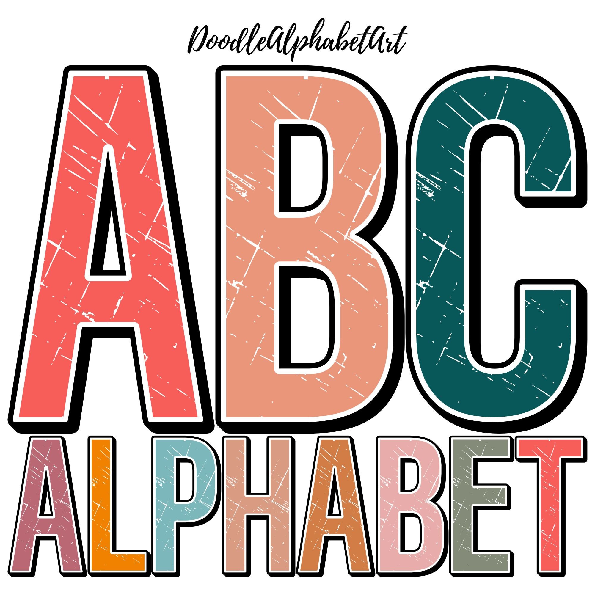 Boho Distressed Alphabet PNG: Grunge Letters & Numbers (digital ...