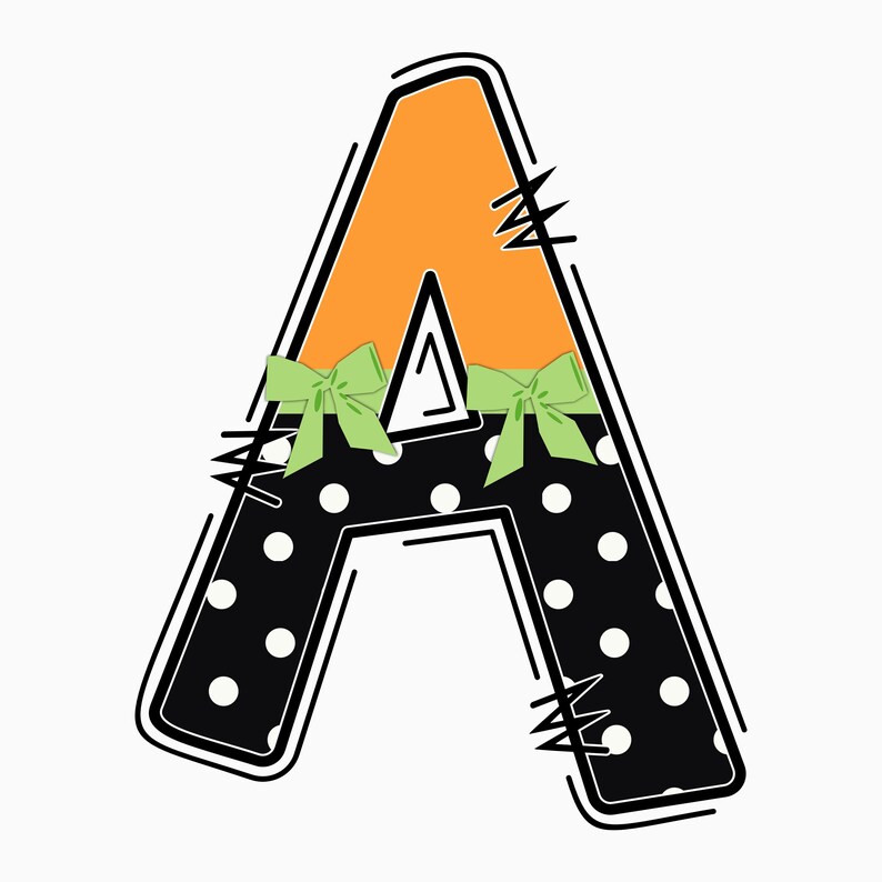 Orange Doodle Alphabet Letters PNG Bundle Green Black and - Etsy