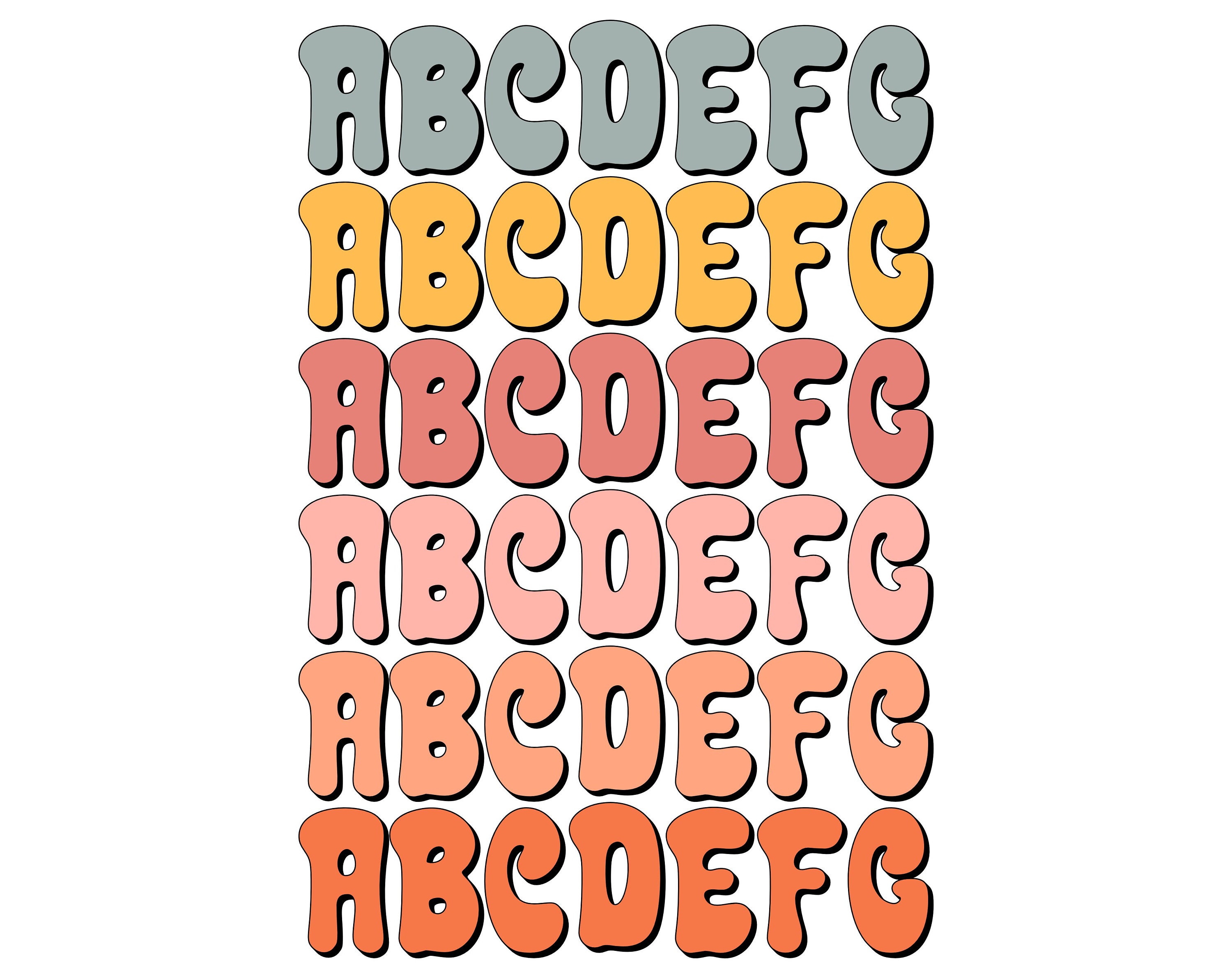 Boho Floral Retro Alphabet PNG With Clipart 6 Bohemian Colors - Etsy