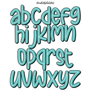 Boho Doodle Alphabet PNG Bundle With White Center Line, Retro Doodle ...