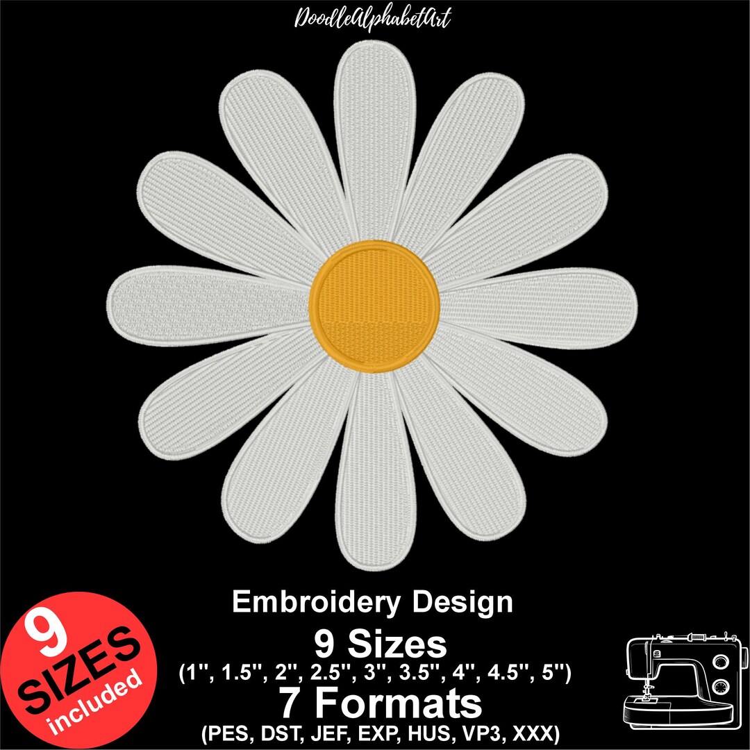 Daisy Flower Embroidery Design: Mini to Large, 9 Sizes (PES DST JEF ...