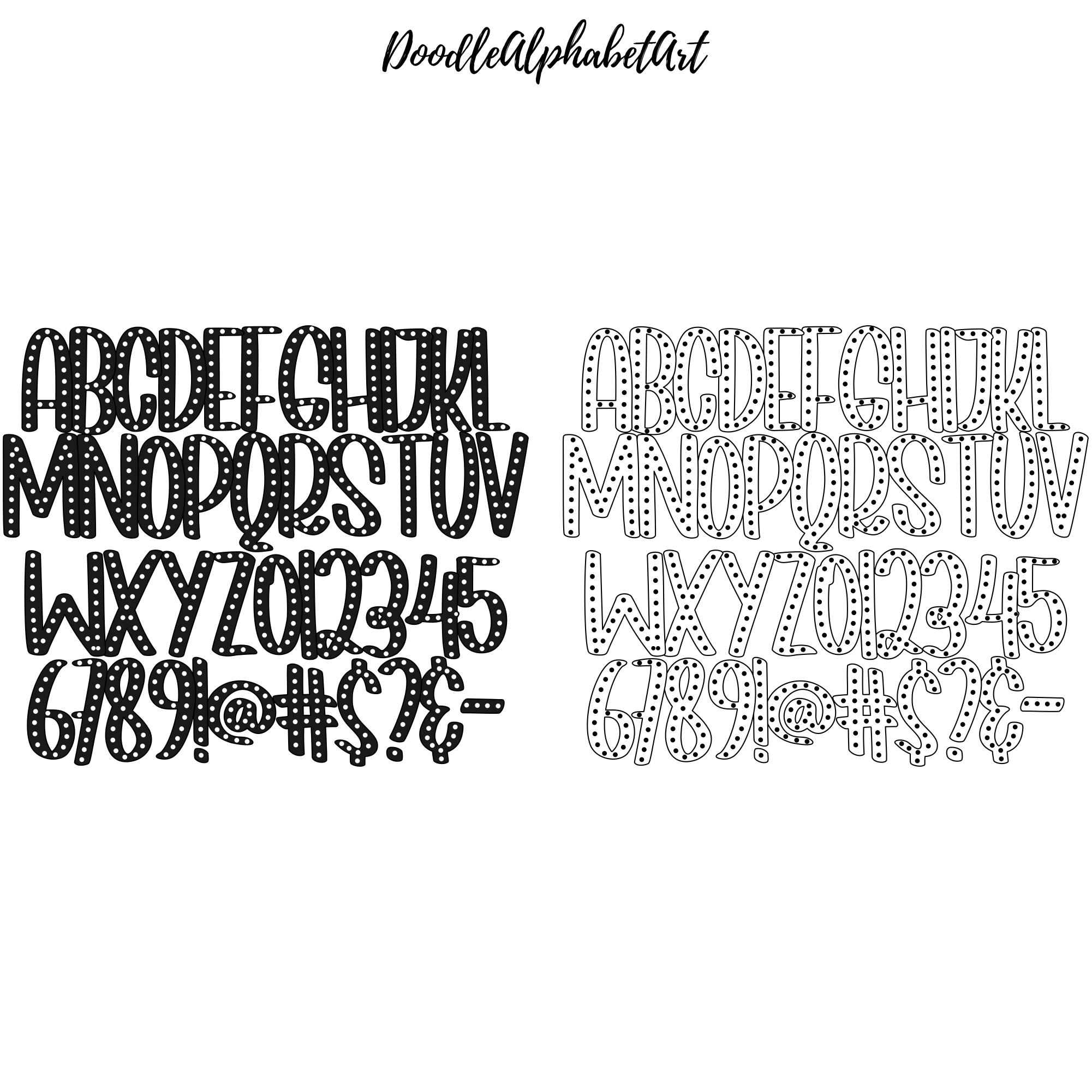 Doodle Alphabet PNG Bundle: Black and White Dot, Scribble, Line ...