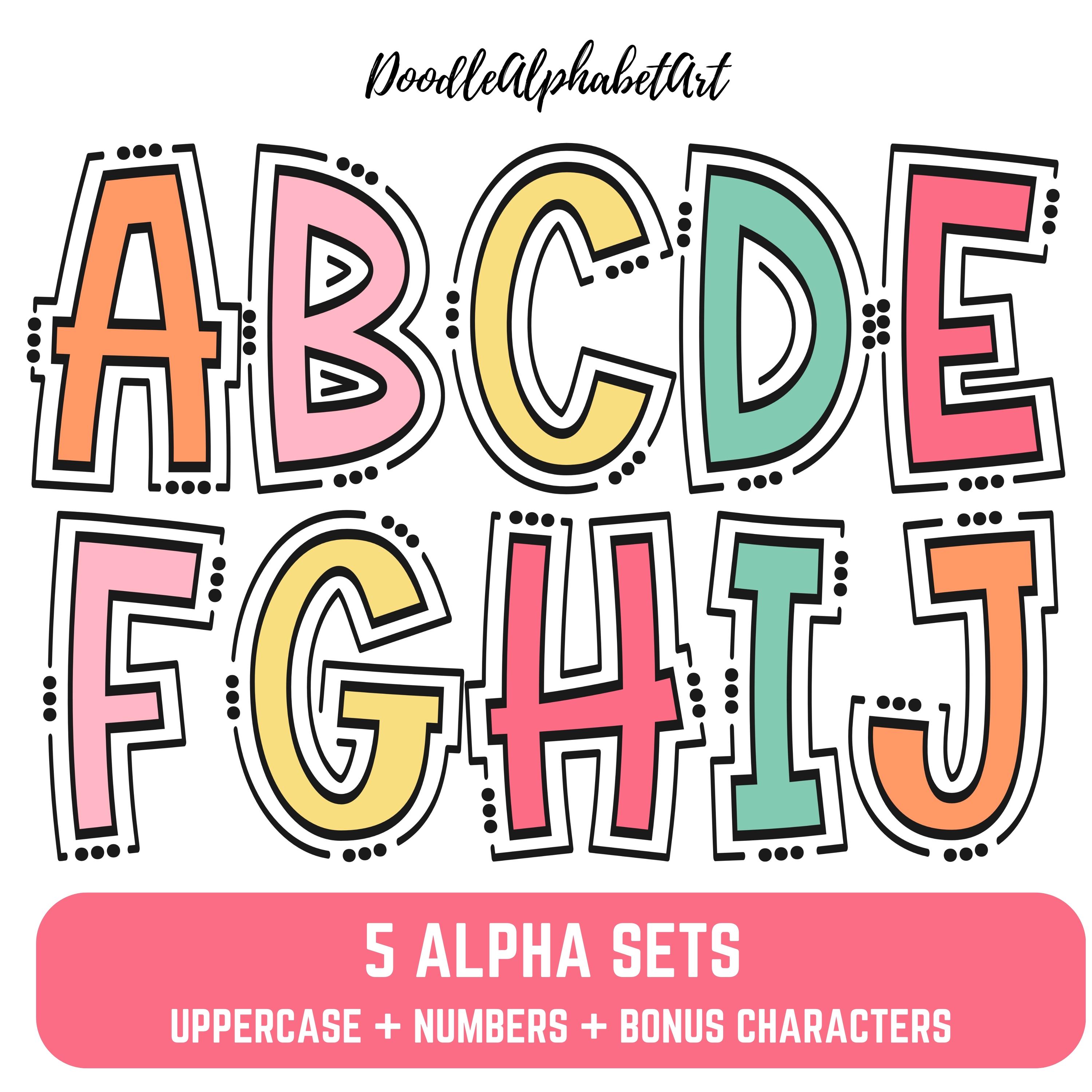 Doodle Alphabet PNG Bundle: Teacher Color Lines, Dots, Hand-drawn ...