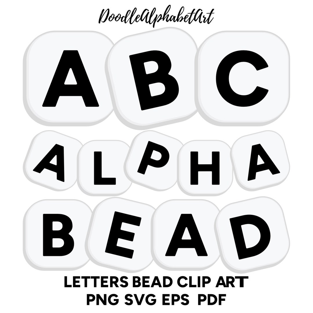 Black and White Rectangle Rounded Corners Letter Beads Font PNG SVG EPS ...