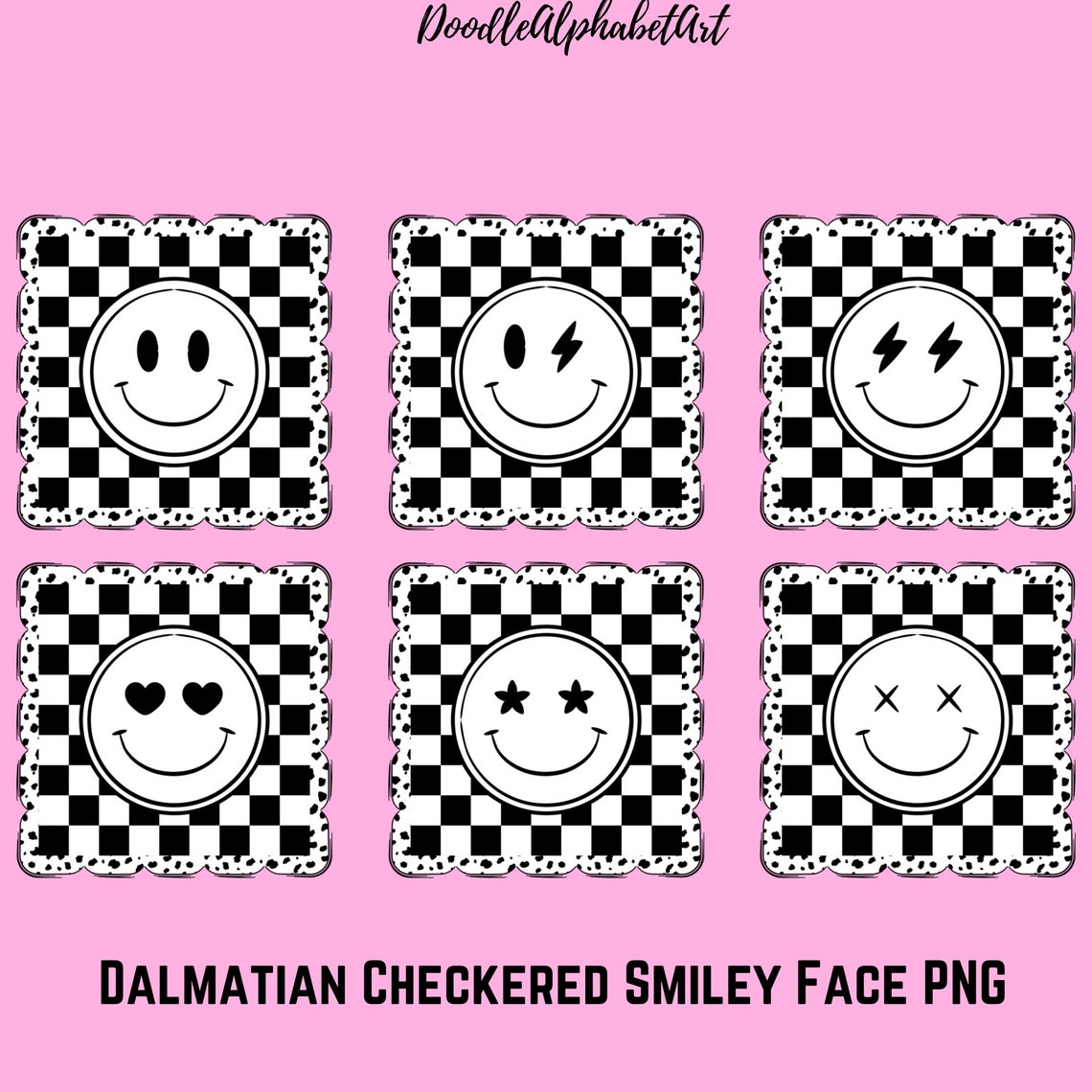 Checkered Smiley Face PNG Bundle: Groovy Letters, Dots Alphabets ...