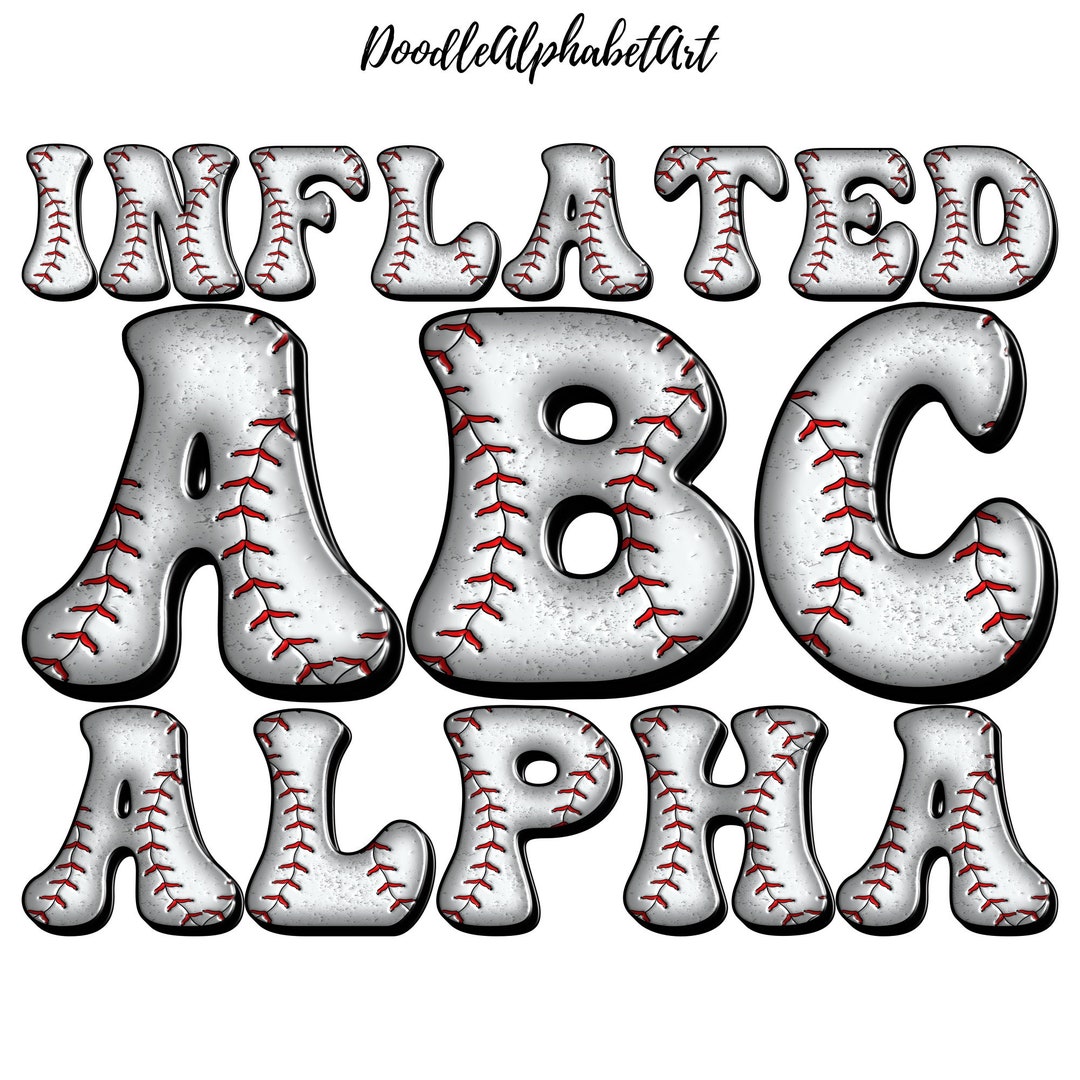 3D Inflated Baseball Alphabet PNG, Groovy Letters PNG Bundle, Grunge 3D ...