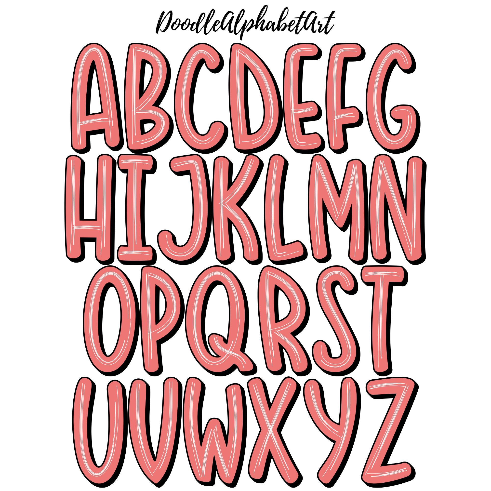 Retro Doodle Alphabet PNG Bundle: Hand-drawn Scribble Letters (digital ...