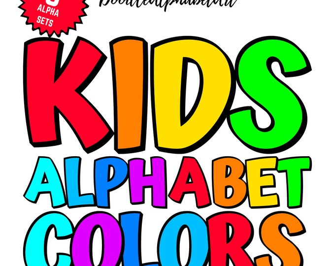 Colorful Kids Alphabet Summer, Doodle Alphabet PNG Bundle, 8 Alpha Sets ...