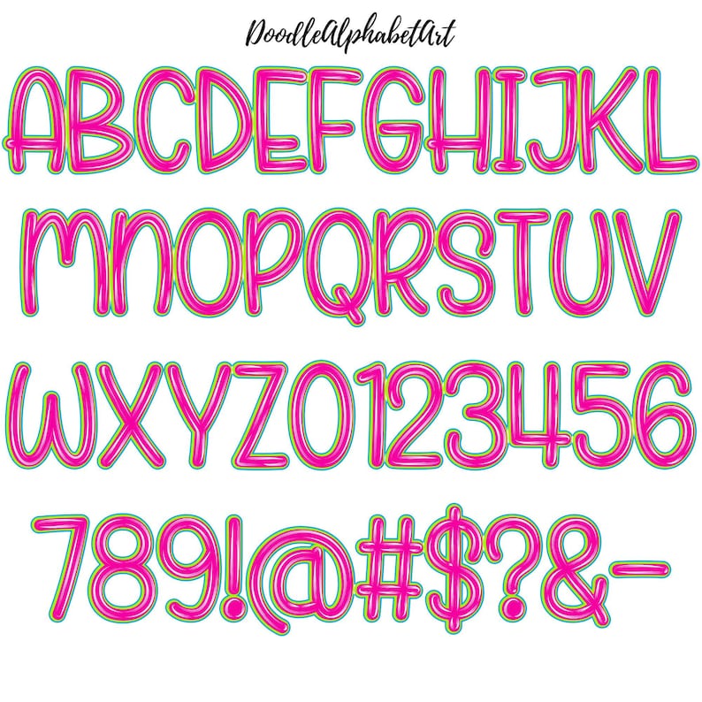 Funky Lettering Doodles PNG Bundle: Bright Color Alpha Pack (digital ...