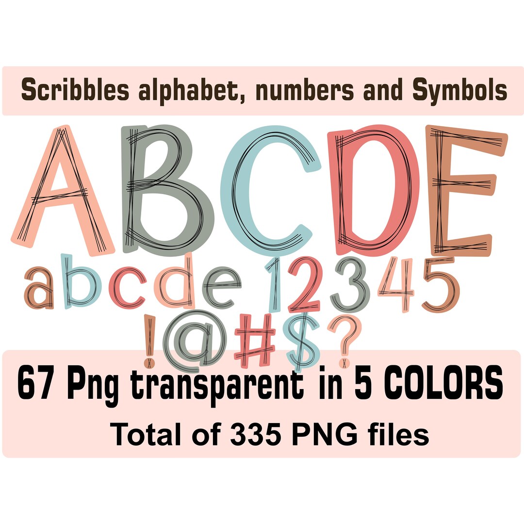 Scribble Letters Png in 5 COLORS, Boho Doodle Alphabet Digital PNG ...