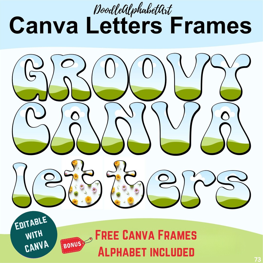 Canva Letters Frames Feat. Retro Groovy Font, Uppercase, Lowercase and ...