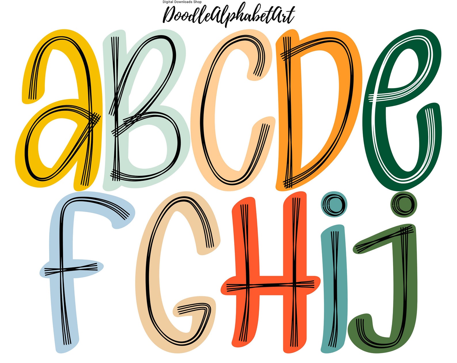 Scribble Alphabet PNG Bundle: 9 Sets Doodle Letters (digital Download ...