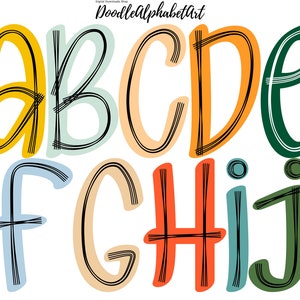 Package of 9 Sets of Digital Scribble Alphabet Pngs Bundle, Hand Drawn ...