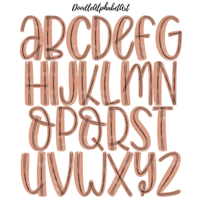 Boho Distressed Alphabet PNG Bundle: Grunge Scribble Font (digital ...