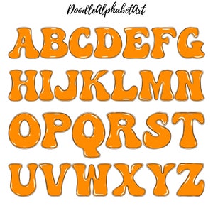 Bright Scribble Retro Groovy Letters, Doodle Alphabet 3D Inflated PNG ...