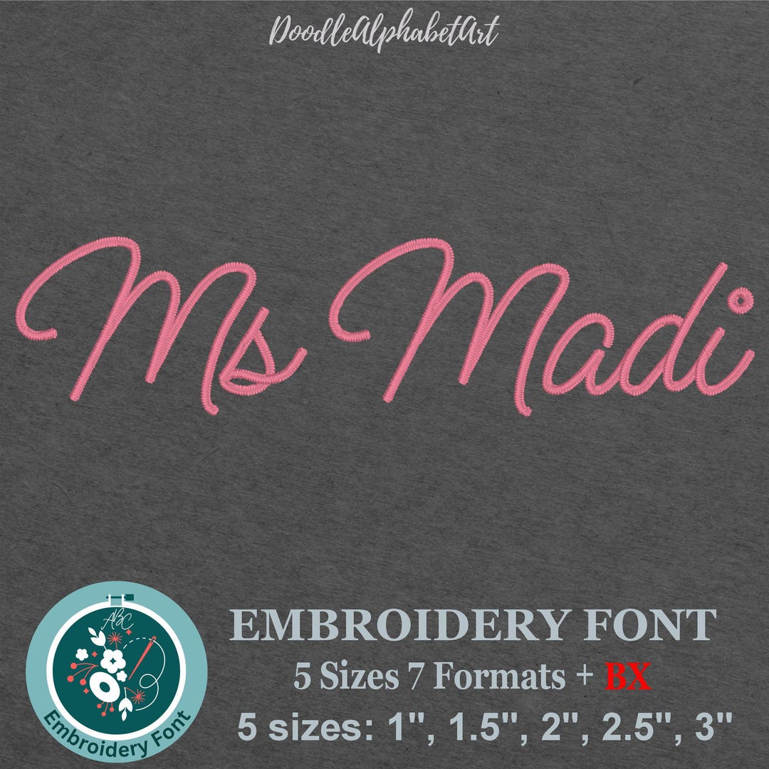 Ms Madi Satin Stitch Embroidery Font: Cursive Script (digital Download ...