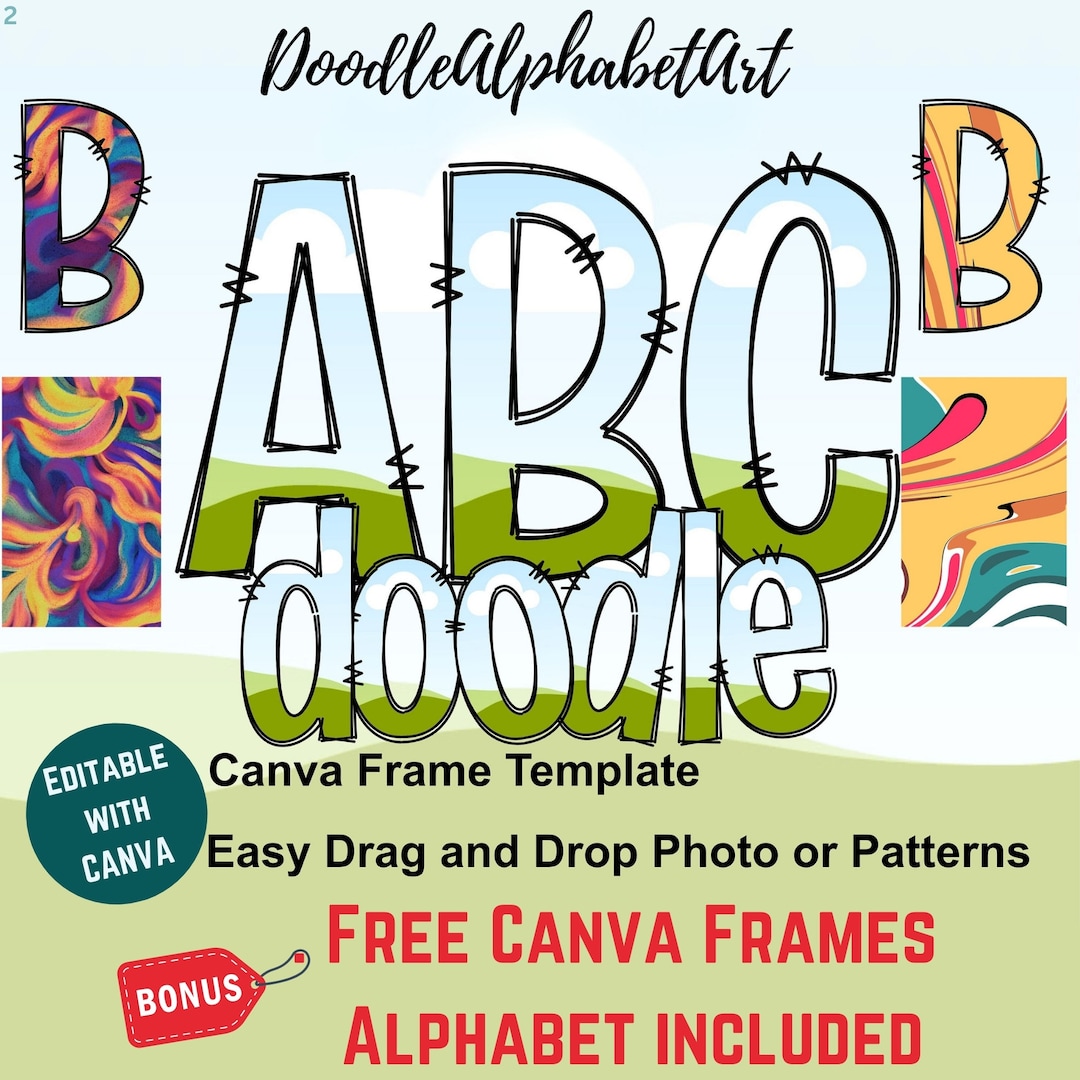 Canva Frame Doodle Alphabet UPPERCASE, Lowercase and Numbers, Editable ...