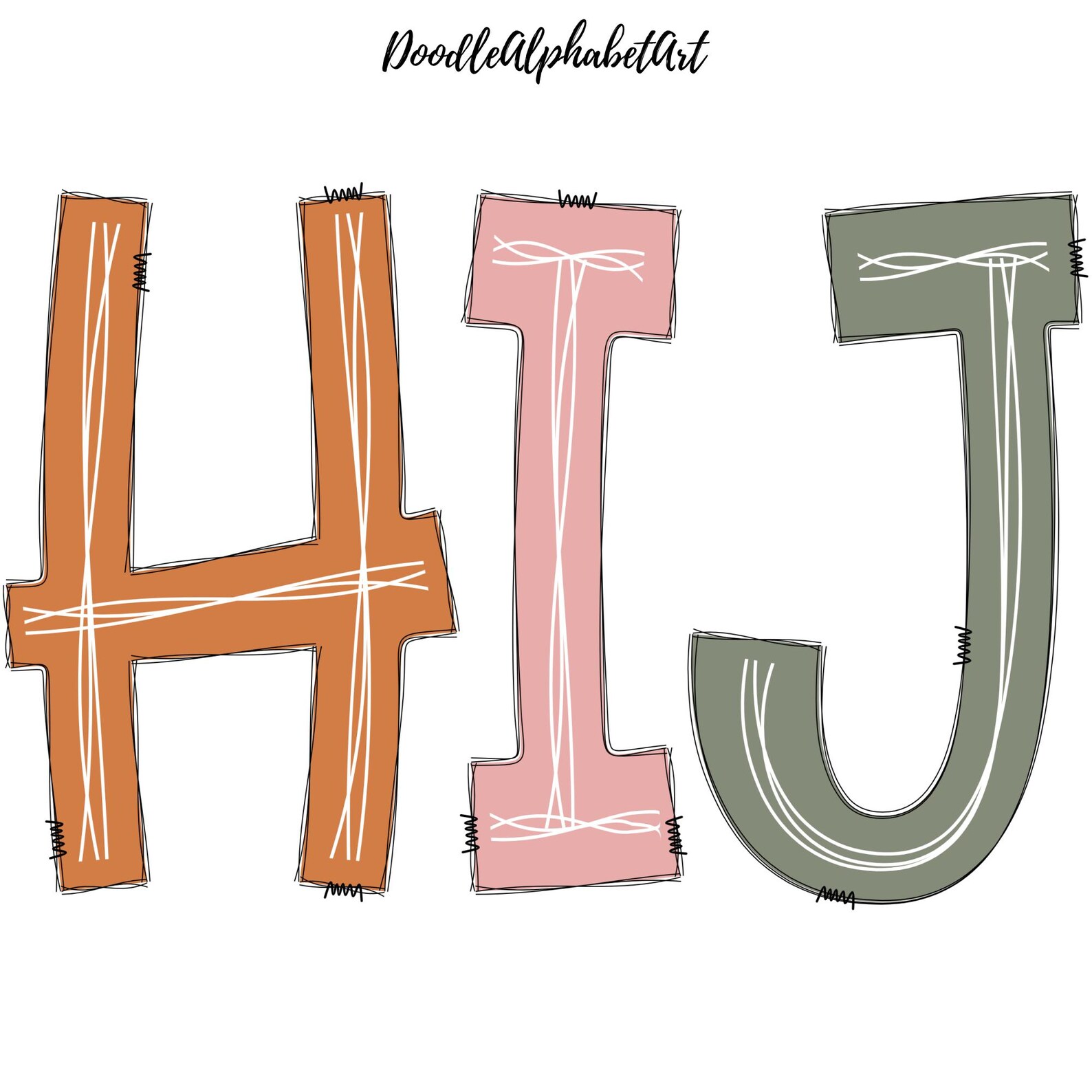 Boho Scribble Alphabet PNG Bundle: Bohemian Color Letters (digital ...