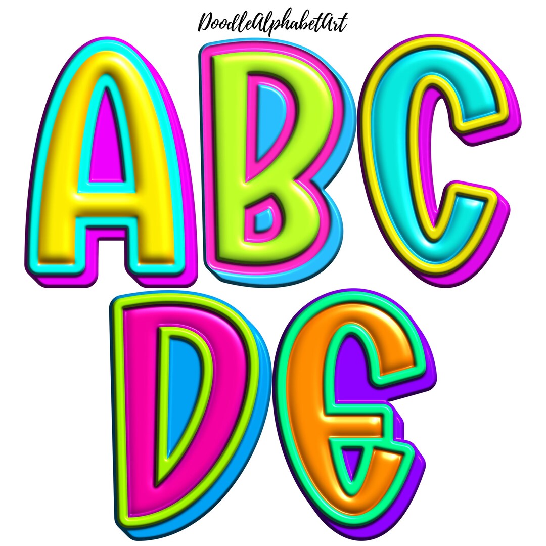 Retro Bright Funky Alphabet, Colorful Inflated Letters, 5 Alpha Sets ...