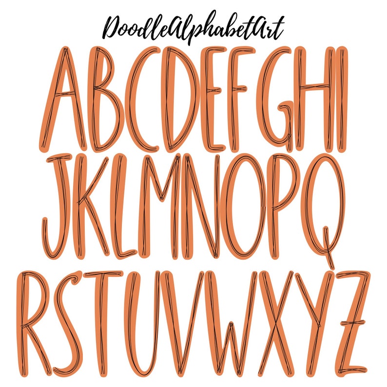 Boho Doodle Alphabet PNG Bundle: 10 Color Sublimation Designs (digital ...