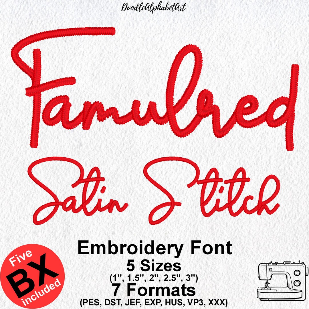Famulred Satin Stitch Cursive Embroidery Font, 5 Sizes 7 Formats + 5 ...