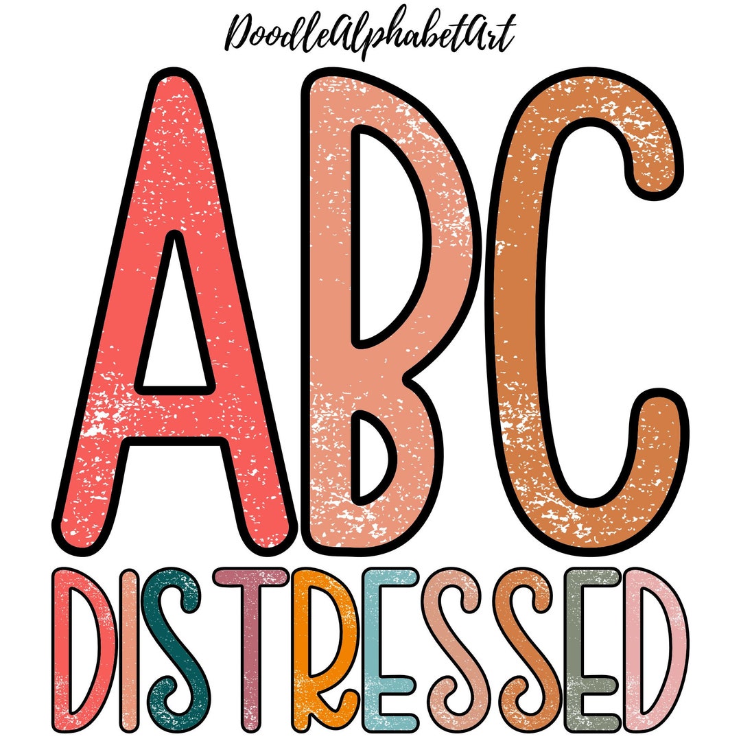 Distressed Grunge Doodle Alphabet Letters PNG Bundle, 10 Alpha Sets ...