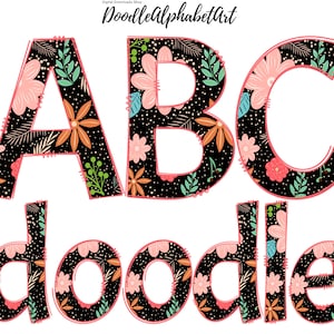 Floral Alphabet PNG, Spring Floral Letters PNG, Roses Floral Doodle ...