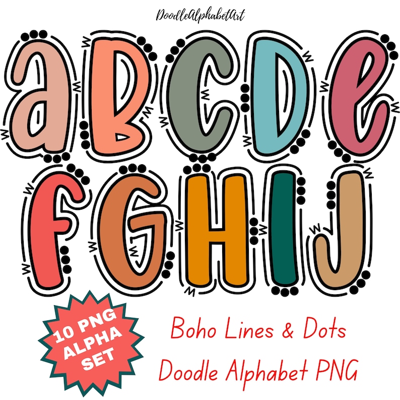 Boho Doodle Alphabet PNG Bundle: Earthy Colors (digital Download) - Etsy