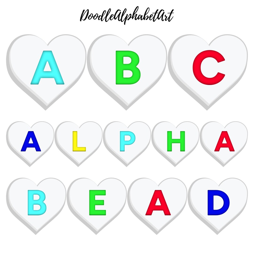 Bundle of 5 Sets of Alphabet Letter Heart Beads Clip Art PNG, Neon ...