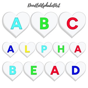 Bundle of 5 Sets of Alphabet Letter Heart Beads Clip Art PNG, Neon ...