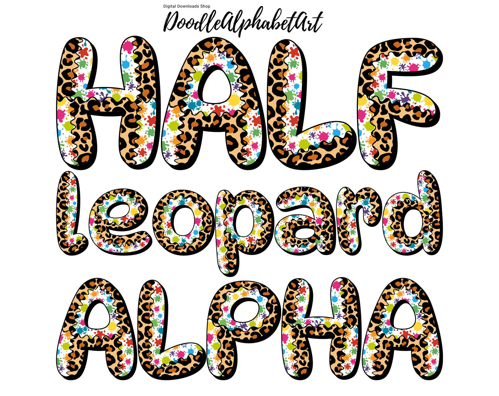 Half Leopard Paint Splats Curve Wave Line Alphabet Letters - Etsy