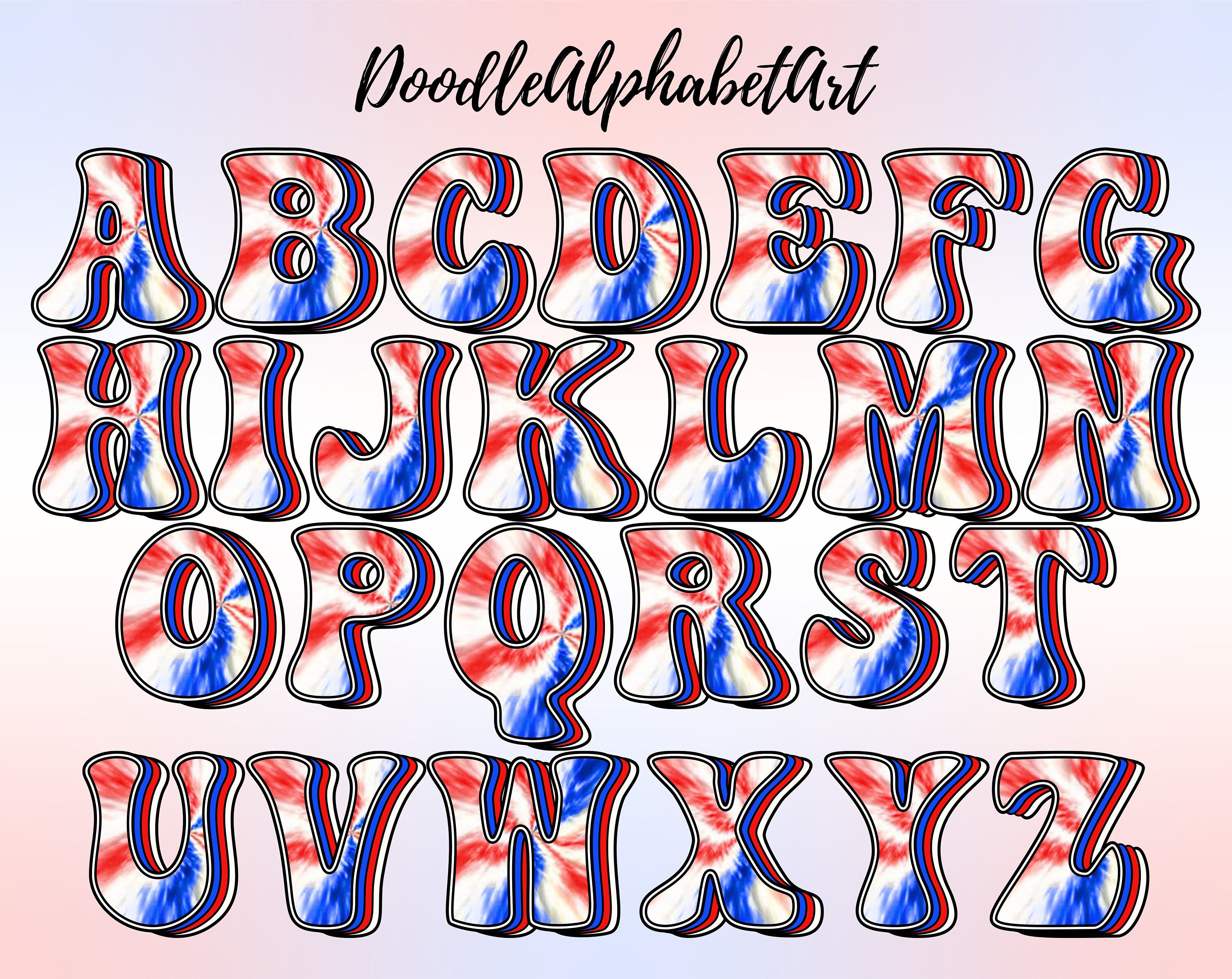 Tie Dye Doodle Groovy Retro Alphabet Patriotic USA Flag - Etsy